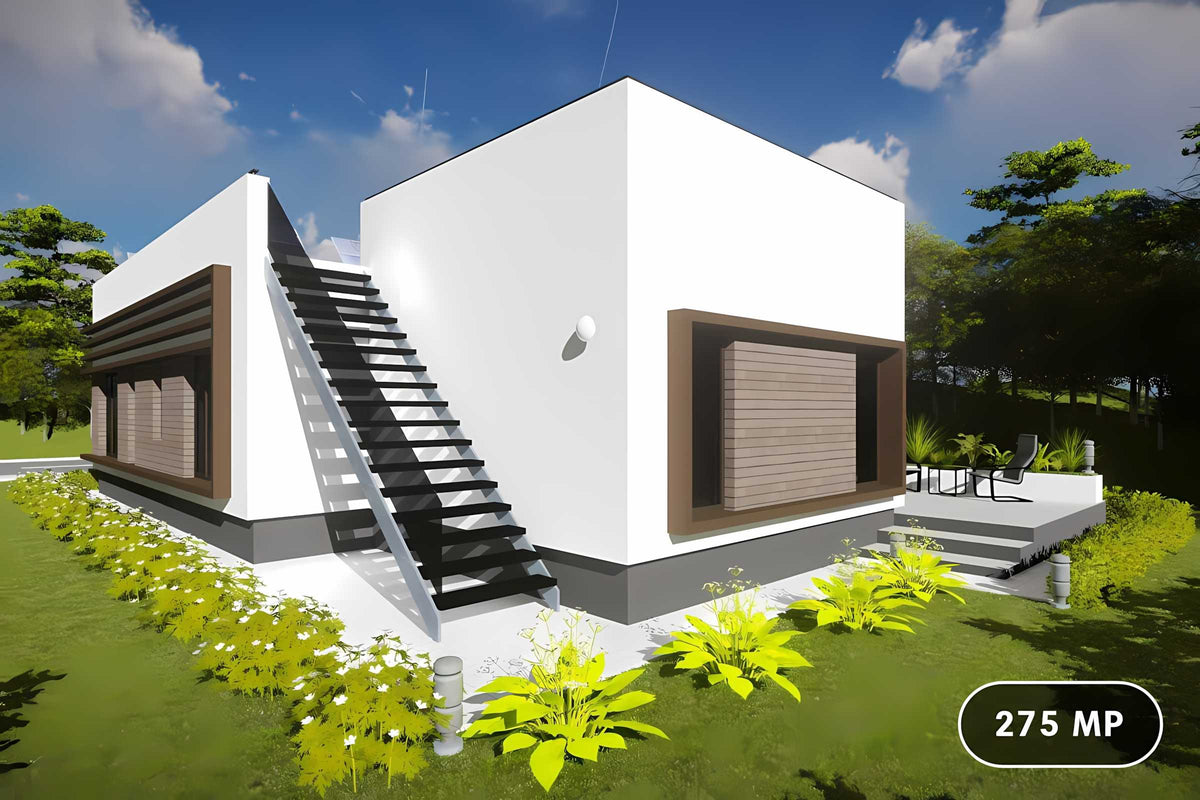 Proiect casa pe structura metalica moderna fara acoperis 027 – Wolf ...