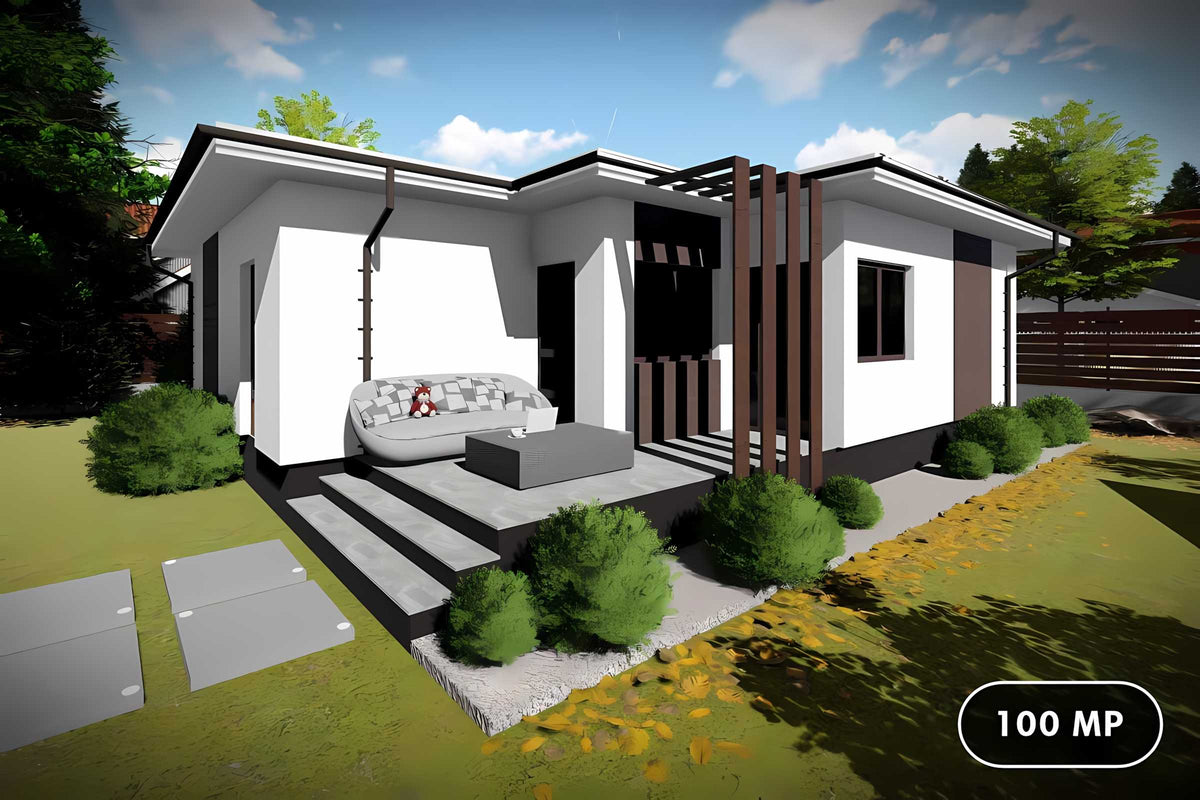 Proiect casa pe structura metalica parter 100 mp 100-078 – Wolf Construct